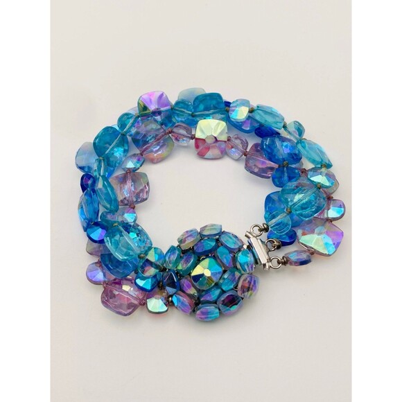 Vintage | Jewelry | Vintage Three Strand Purple Blue Glass Crystal ...